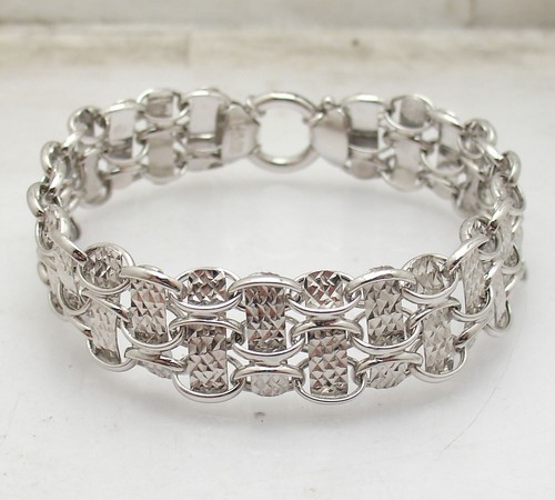 Bold Diamond Cut Railroad Chain Bracelet Anti-Tarnish Real 925 Sterling ...