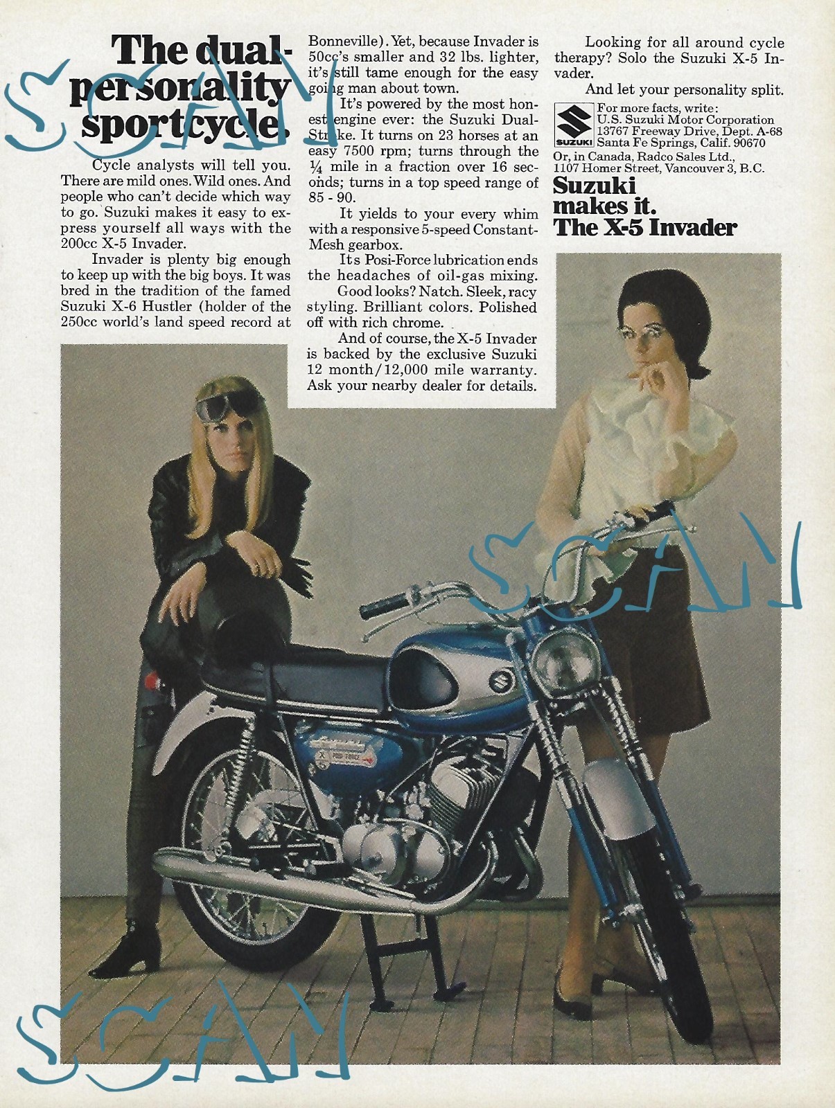 1968 Suzuki X-5 Invader Motorcycle Ad Vintage Magazine Advertisement X5 ...