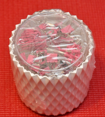 Pen Holder - 360° Rotating Desk Organizer + pink paper clamps, push ...