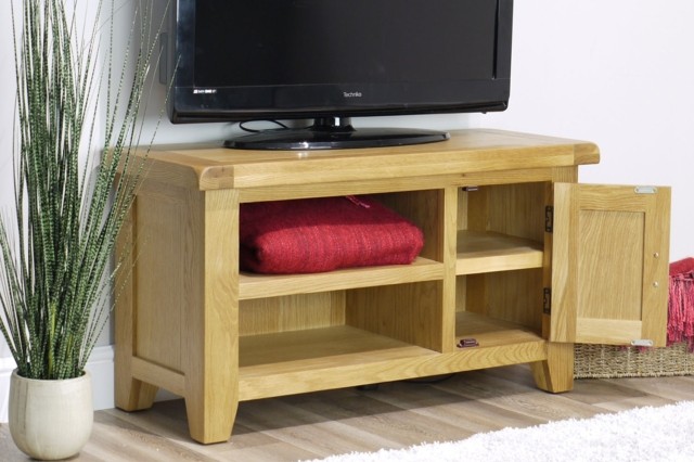 Cotswold Oak Small TV Stand / 90cm Solid TV Unit / DVD Storage Cabinet ...
