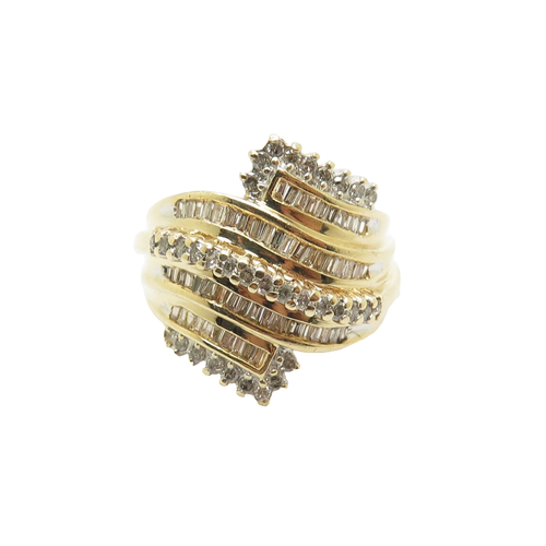 10k SUN Yellow Gold Natural 1.16 Ct Round Diamond & Baguette Ring Size ...