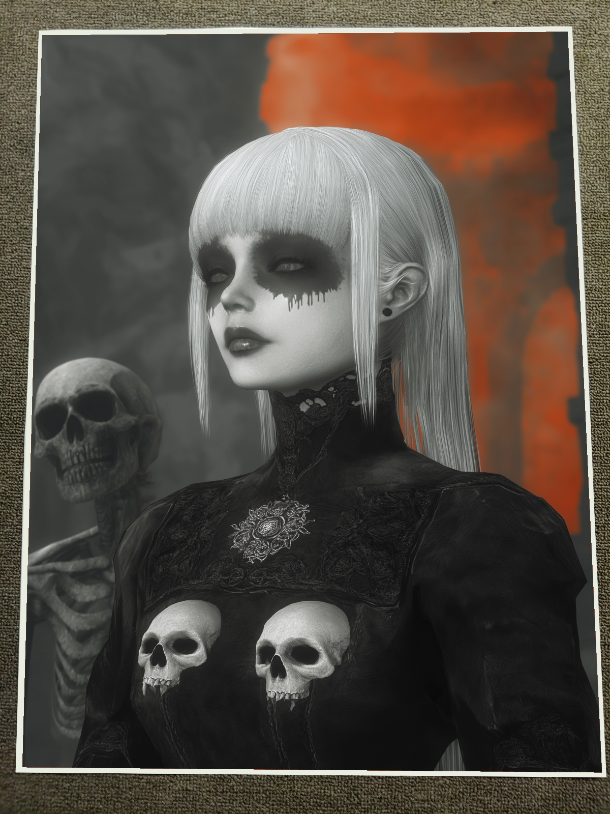Pale Gothic Girl with Skull Dress and Skeleton Poster 18x24in | eBay