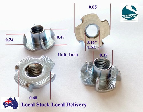Qty 10 5/16" UNC Zinc Steel 4 Prong T Nut Tee Blind Timber Wood Insert ...