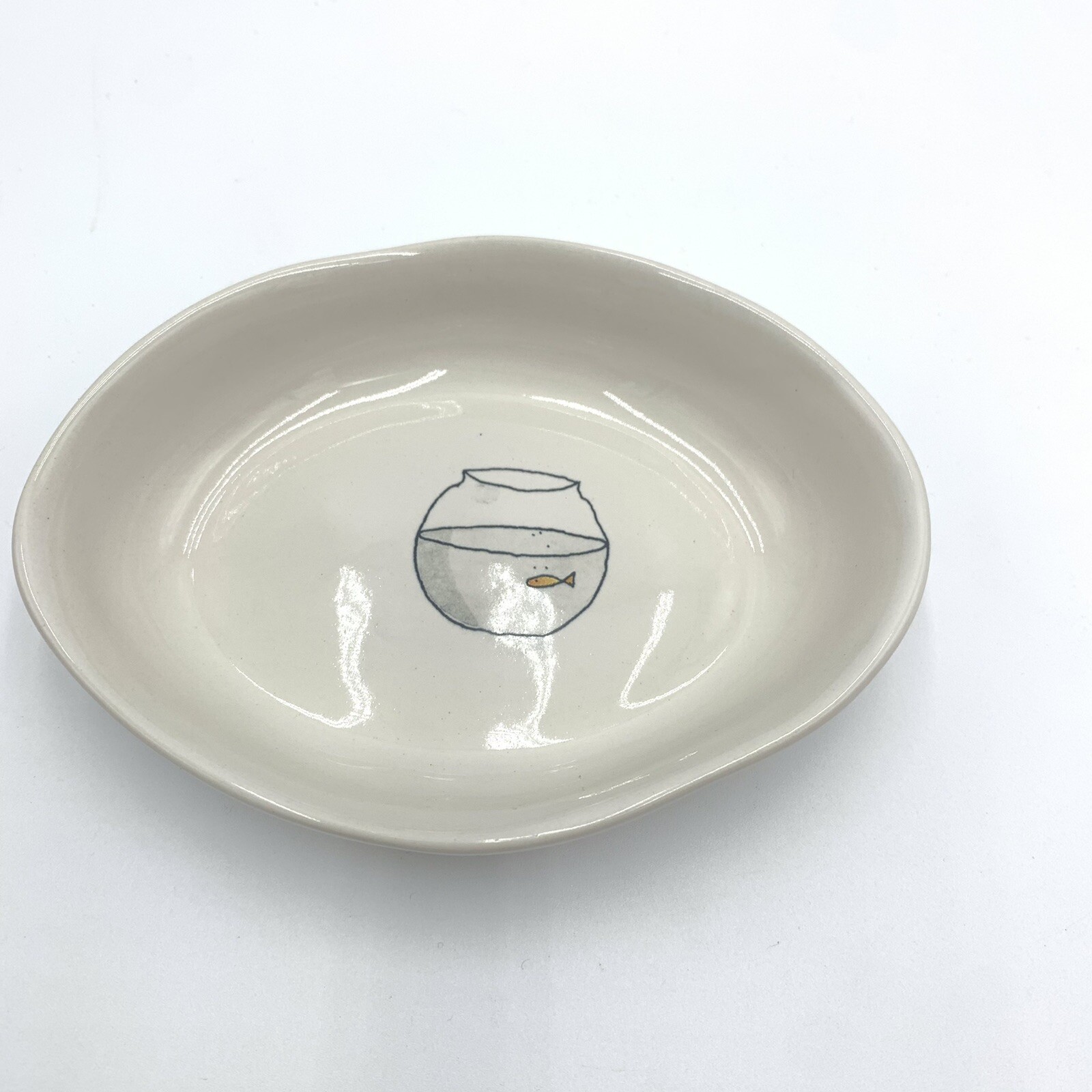 Rae Dunn Slurp Fish Bones Cursive Oval Dimples Cat Pet Bowl 7"x5" 2017 ...