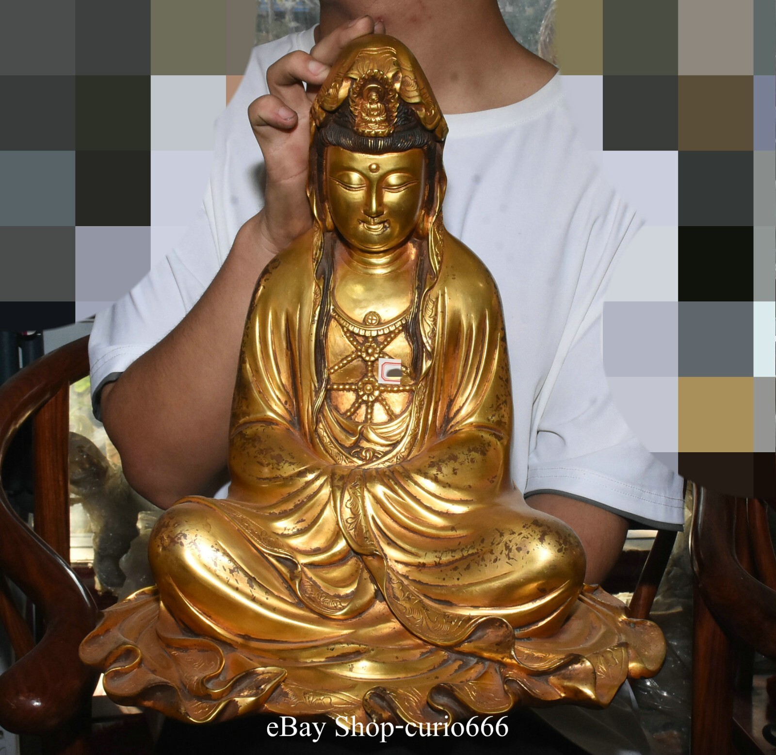 Old Chinese Purple Bronze Gold Kwan-yin Guan Quan Yin Bodhisattva ...