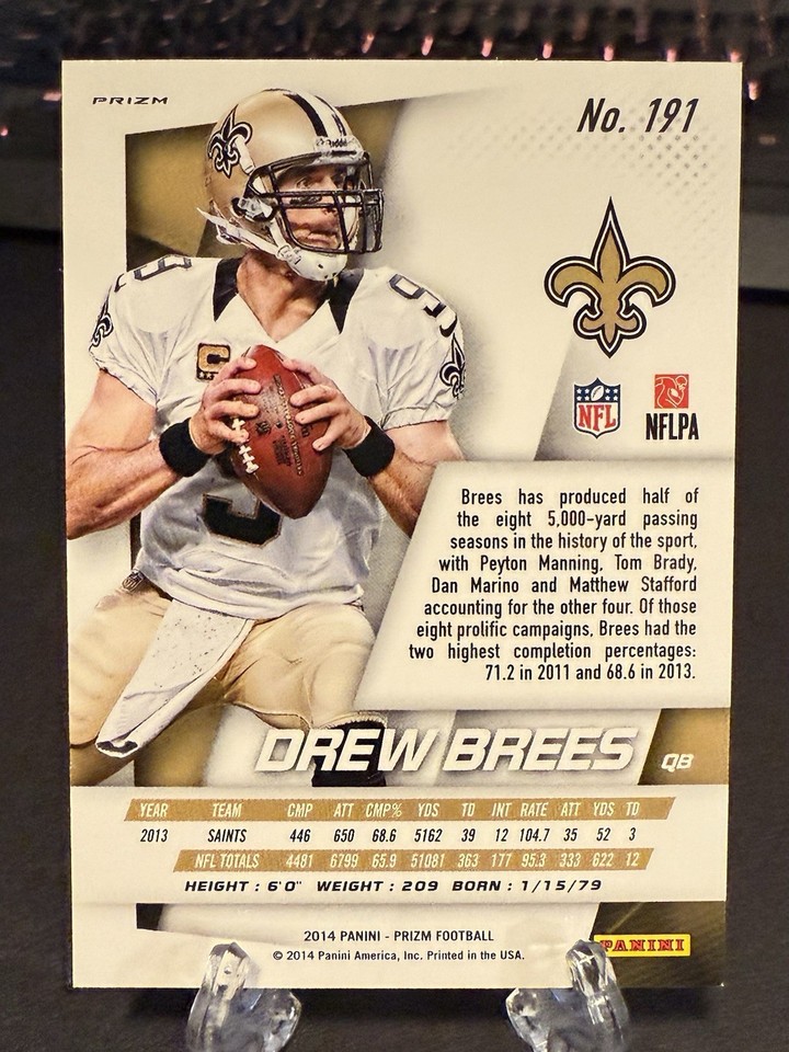 2014 Drew Brees Prizm Panini Logo Red/Yellow #191 Saints | eBay