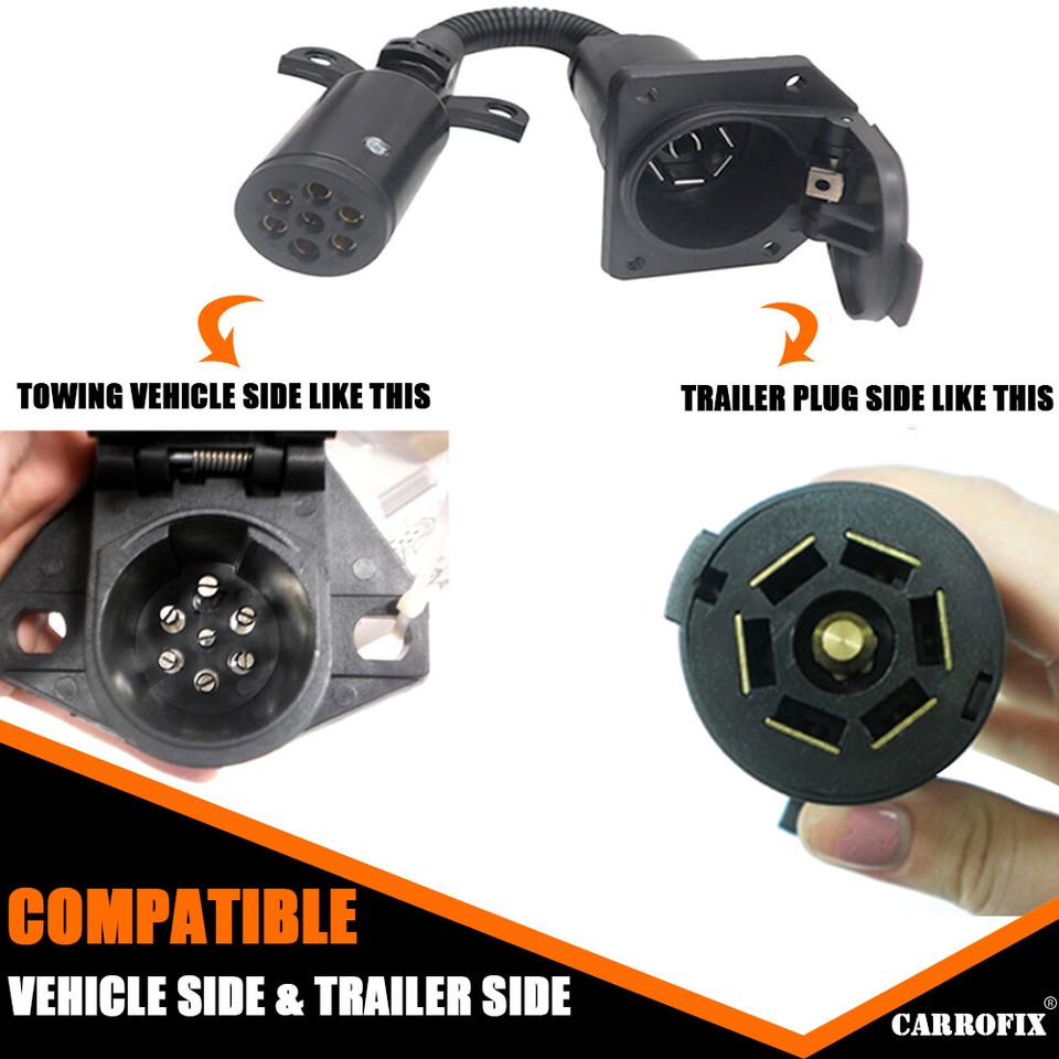 7 Way RV Blade to 7 Pin Round Trailer Wiring Harness Adapter Universal ...