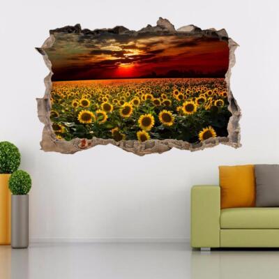 Sunflower Field Sunset Smashed Wall Decal Wall Sticker Art Mural ...