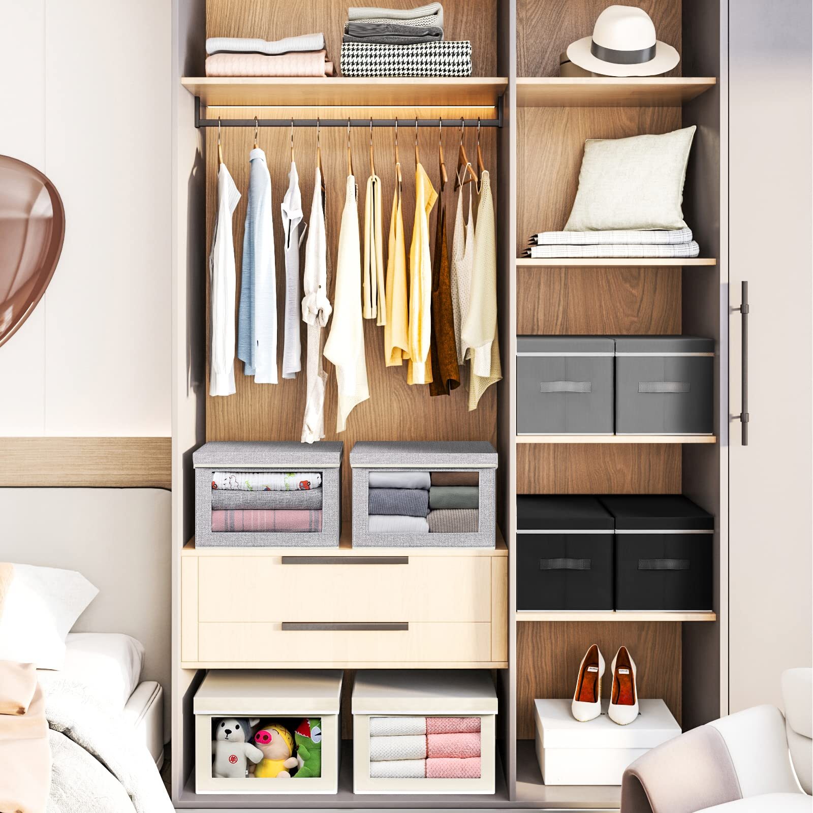 Fabric Storage Bins With Lids Storage Cubes With Window Decorative ...