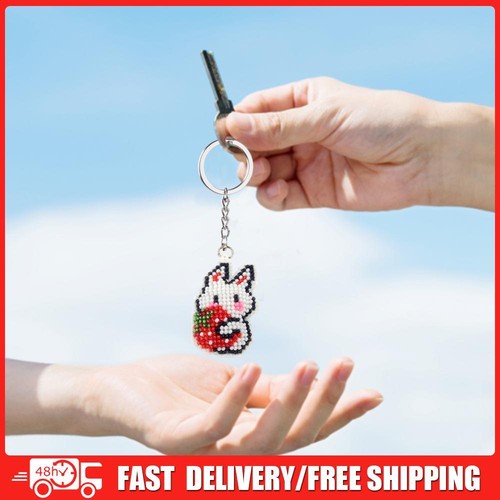 Full Bead Embroidery Keychain Strawberry Bunny Printed Keyring Cross ...