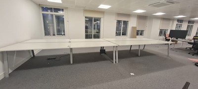 Four pod office bench desks in white 2 available hot desking call ...