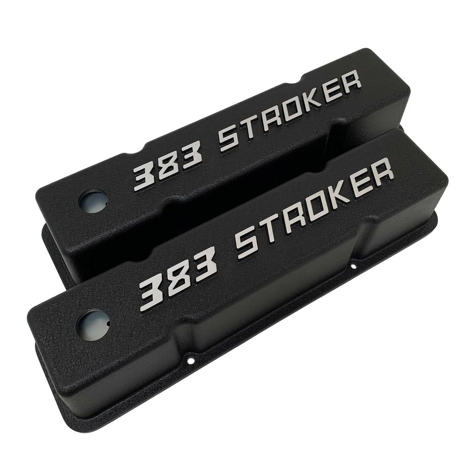 383 STROKER Chevy Valve Covers Black - SBC Tall Raised Logo - Ansen USA ...