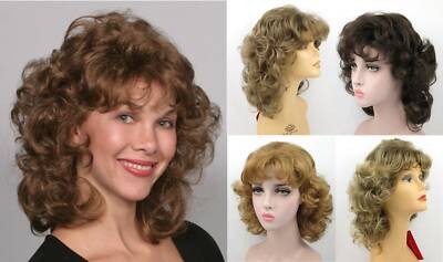 WOMEN MEDIUM SHOULDER LENGTH CURLY WAVY LAYERED SHAG STYLE WIG W/ BANGS ...