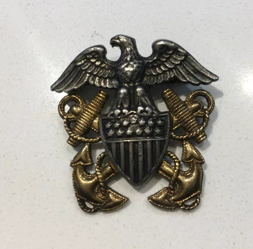 WWII USN NAVY OFFICER GARRISON CAP INSIGNIA STERLING SILVER & GOLD ...