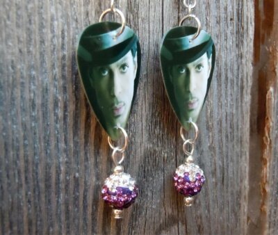 Close Up Prince Guitar Pick Earrings with Ombre Purple Pave Beads | eBay