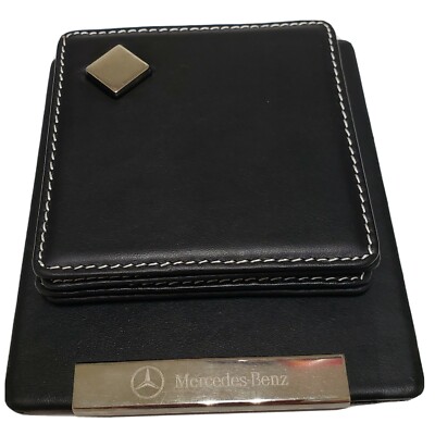Mercedes-Benz Black With White Stitching Leather 5 Piece Coaster Set ...