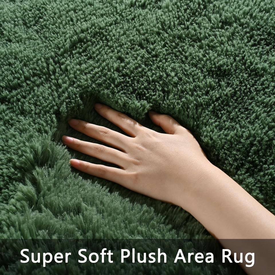 Fluffy Deep Green Area Rug for Bedroom Living Room, 8x10 Feet Soft ...