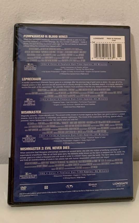 DVD 4 FILM PACK WISHMASTER WISHMASTER 2 EVIL NEVER DIE PUMPKINHEAD II ...