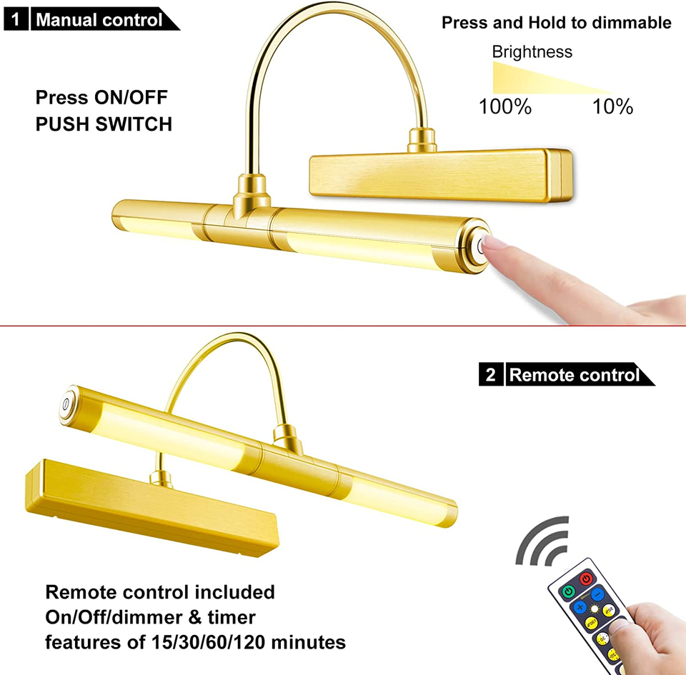 Wireless Art Display Light, Dimmable Picture Light W/Remote, Battery ...