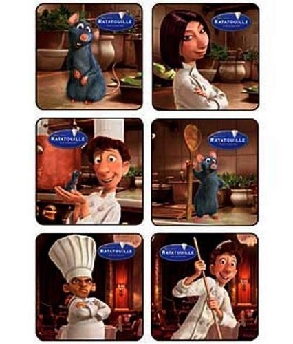 6 x Square Stickers ~ Ratatouille Linguini Remy Skinner Colette Chefs ...
