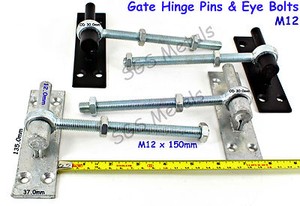 1 Pair Gate HINGE PINS & EYEBOLTS - Galvanised or Black Pin M12 1/2" | eBay