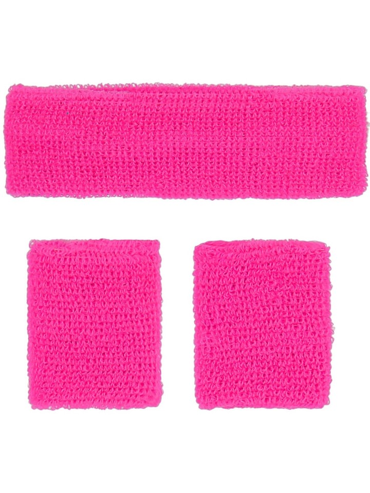 Neon Pink Sweatband Headband Wristbands 1980's Tennis Hen Party Rave ...