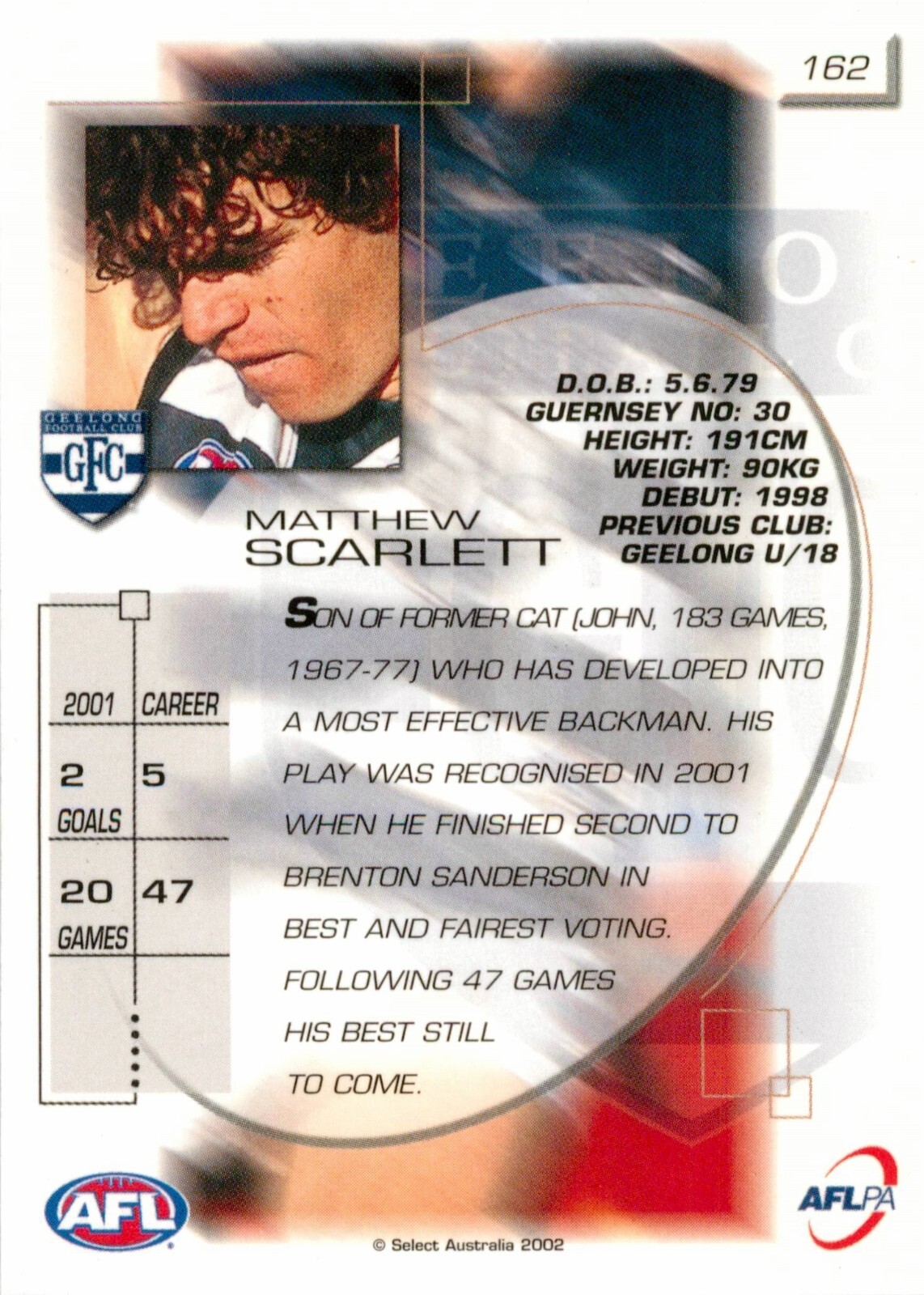 New 2002 GEELONG CATS AFL Card MATTHEW SCARLETT Exclusive | eBay