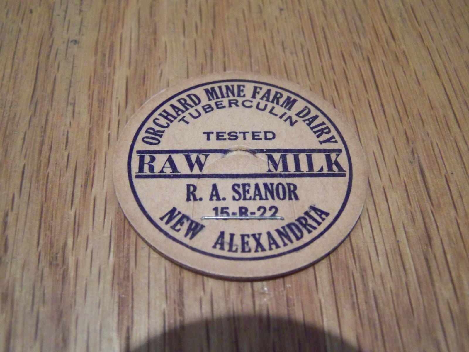 ORCHARD MINE FARM DAIRY NEW ALEXANDRIA MILK BOTTLE CAP | eBay