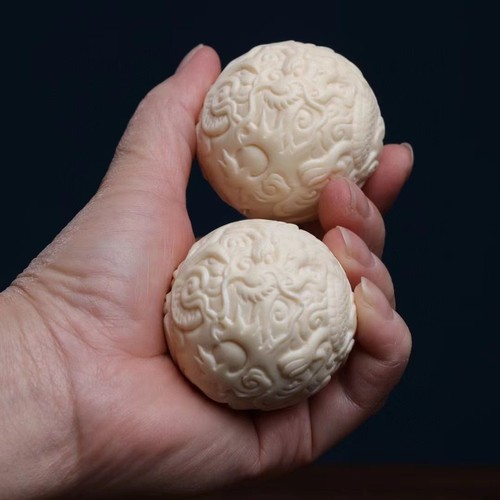 Tagua Nut Dragon Phoenix Ball Solid Carving Health Grip Toy Elder Gift ...
