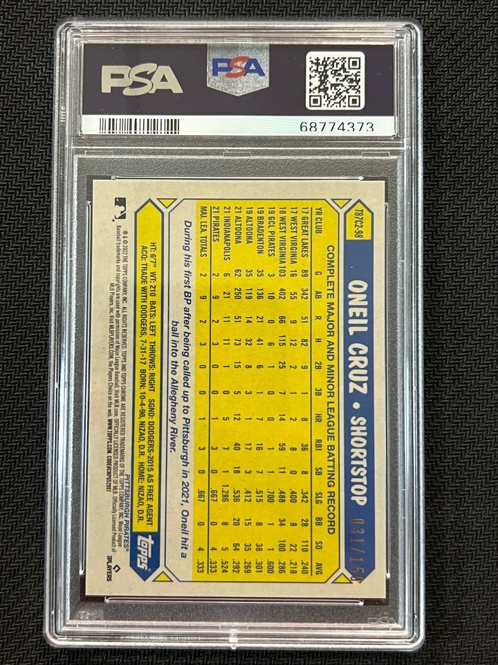 2022 Topps Chrome ONEIL CRUZ '87 Topps Silver Pack Series 2 Blue /150 ...