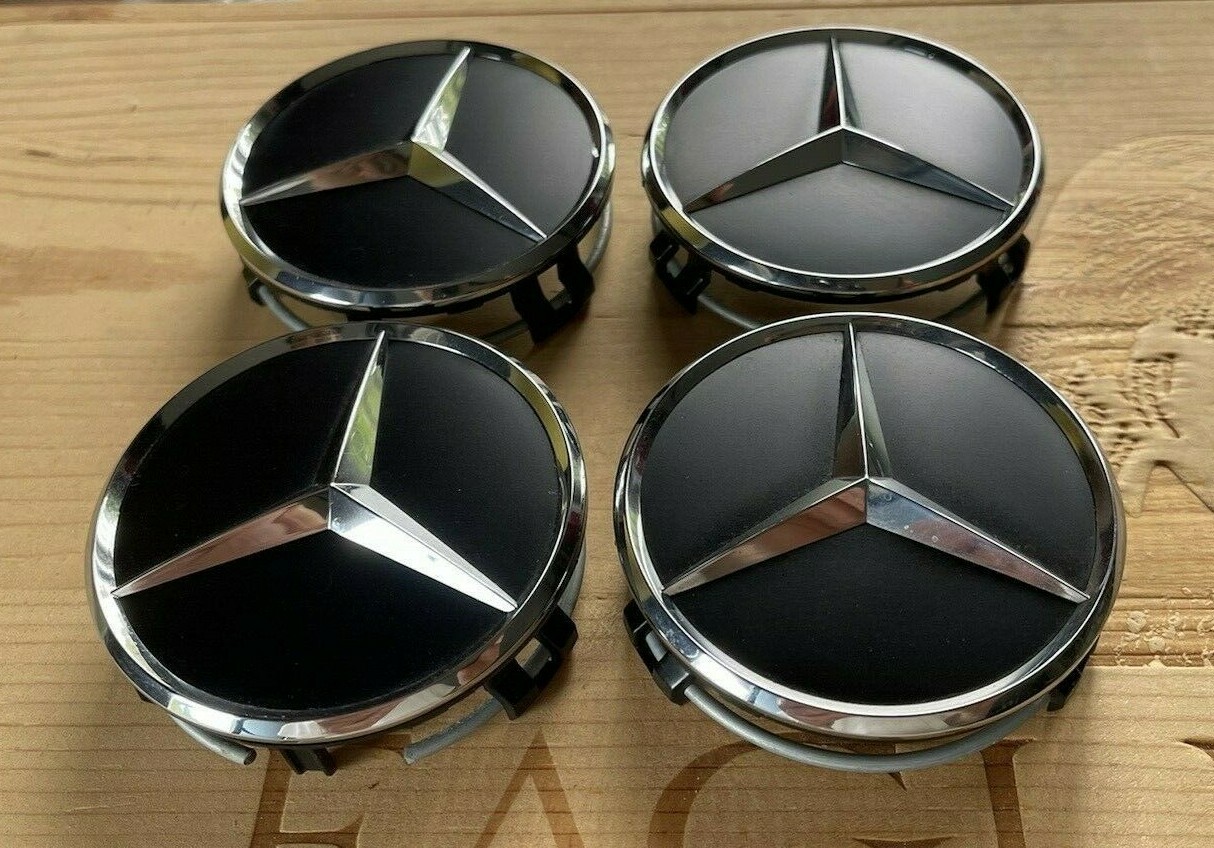 Satin Matte Black Mercedes-Benz OEM Factory Wheel Center Caps ...