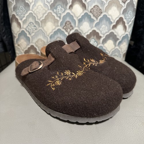 LL Bean Shoes Womens Size 9 Brown Wool Slip On Cork Clogs Embroidered ...