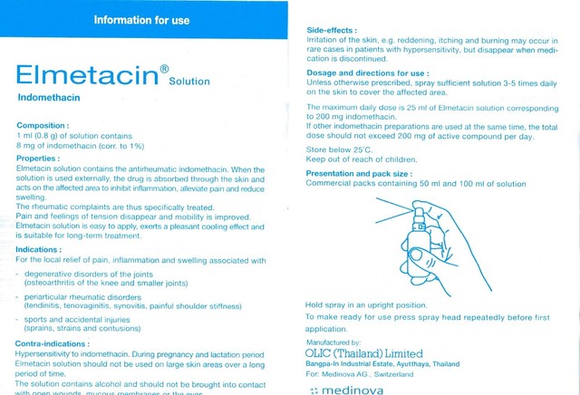 Elmetacin Indomethacin Cool 50ml Spray Relief Muscle Pain Tracking for ...