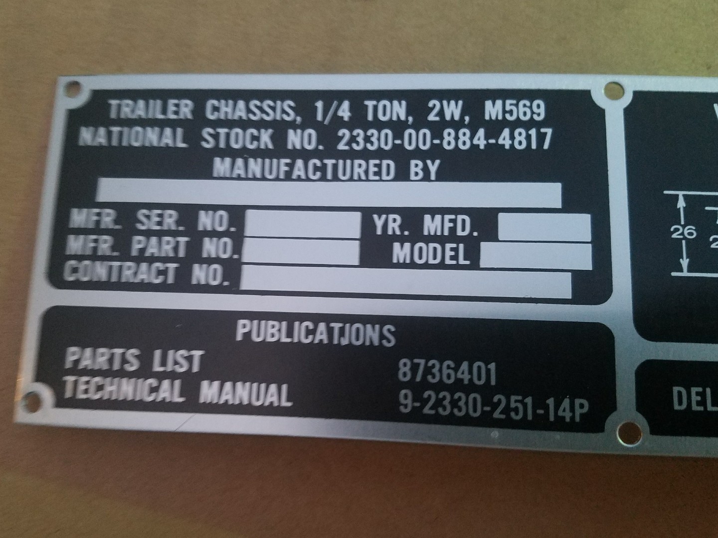 M569 M416 Military Trailer Data Plate Quarter Ton M151 Willys Jeep | eBay