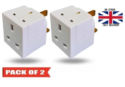 Pack of Two 2 Way Mains Adapter 13A Plug Neon Block Socket Splitter ...