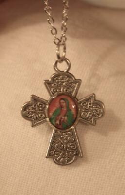 Colorful Our Lady of Guadalupe Santo Nino Silvertone Cross Pendant ...