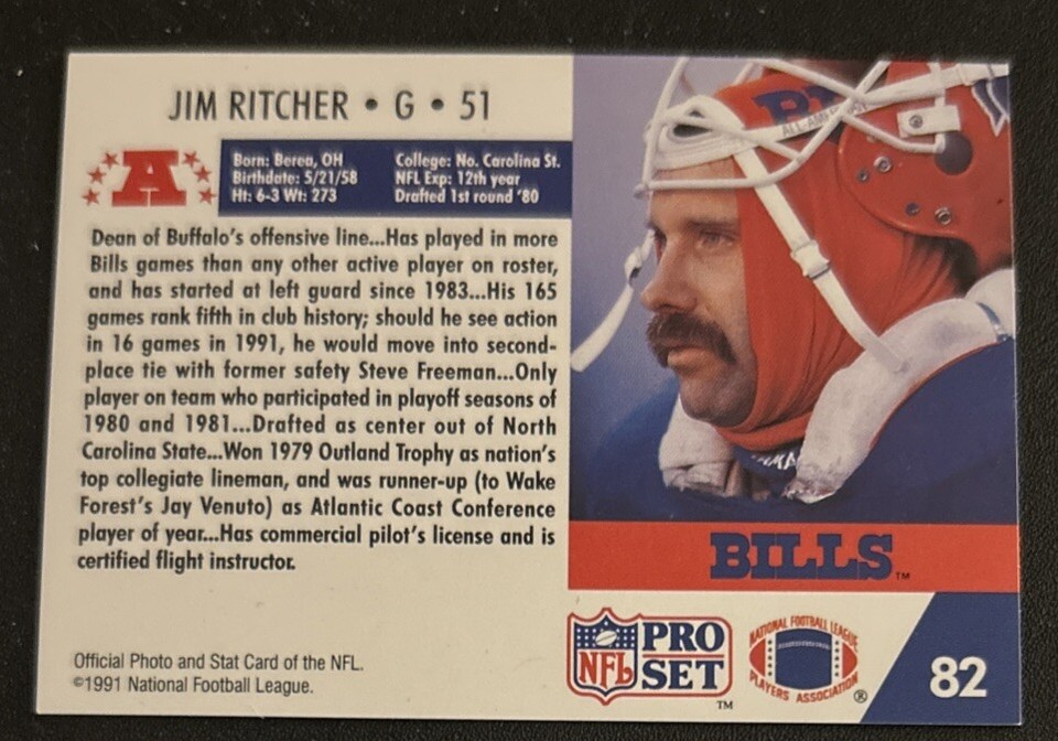 1991 NFL Pro Set Jim Ritcher Football Card #82 Bills Guard VG | eBay