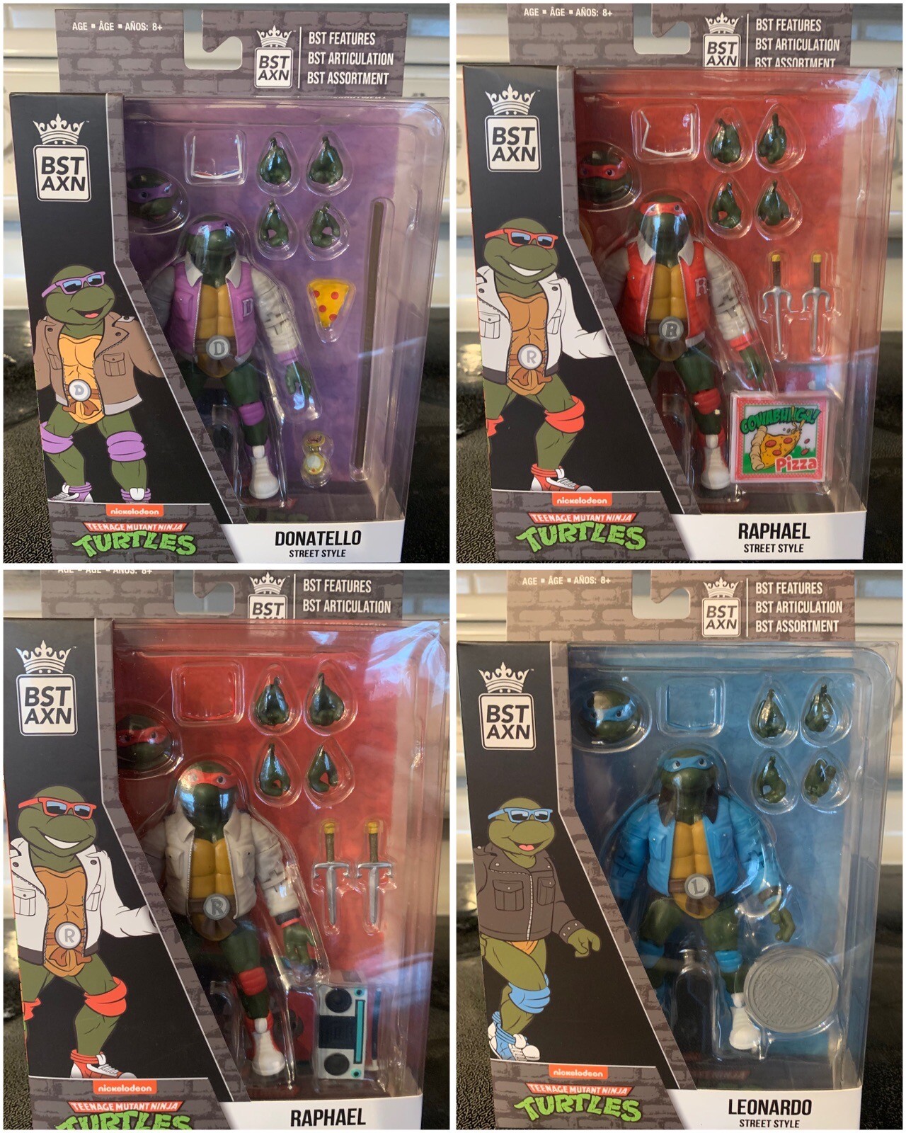 TMNT Leo Don Raph Mikey, Street Style, BST AXN Figure Variant, Set of 4 ...