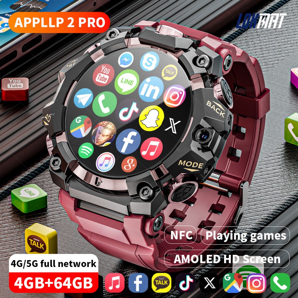 LOKMAT 4G Android Smartwatch APPLLP 2 PRO, 4GB+64GB Watch with GPS WiFi ...