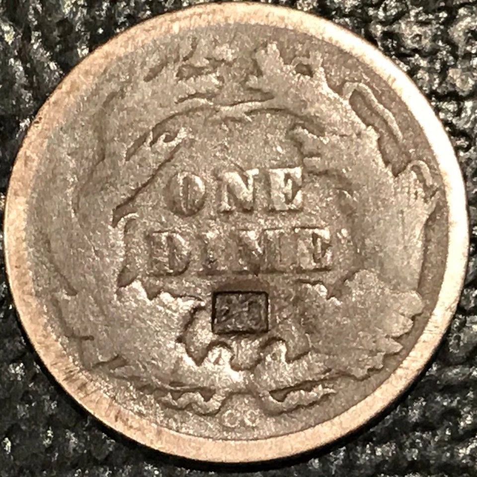 RARE COUNTERSTAMPED 20 ON CC COIN- 1876 CC 10C LIBERTY SEATED SILVER ...