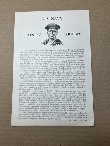 1937 US Navy Recruiting Brochure Leaflet Covering US Navy Training ...