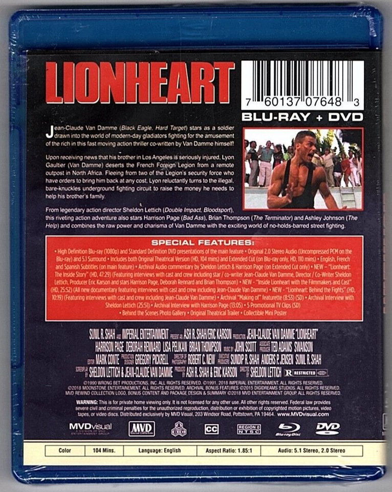 Lionheart (Blu-ray + DVD, 1990, MVD Rewind Collection) Jean-Claude Van Damme | eBay