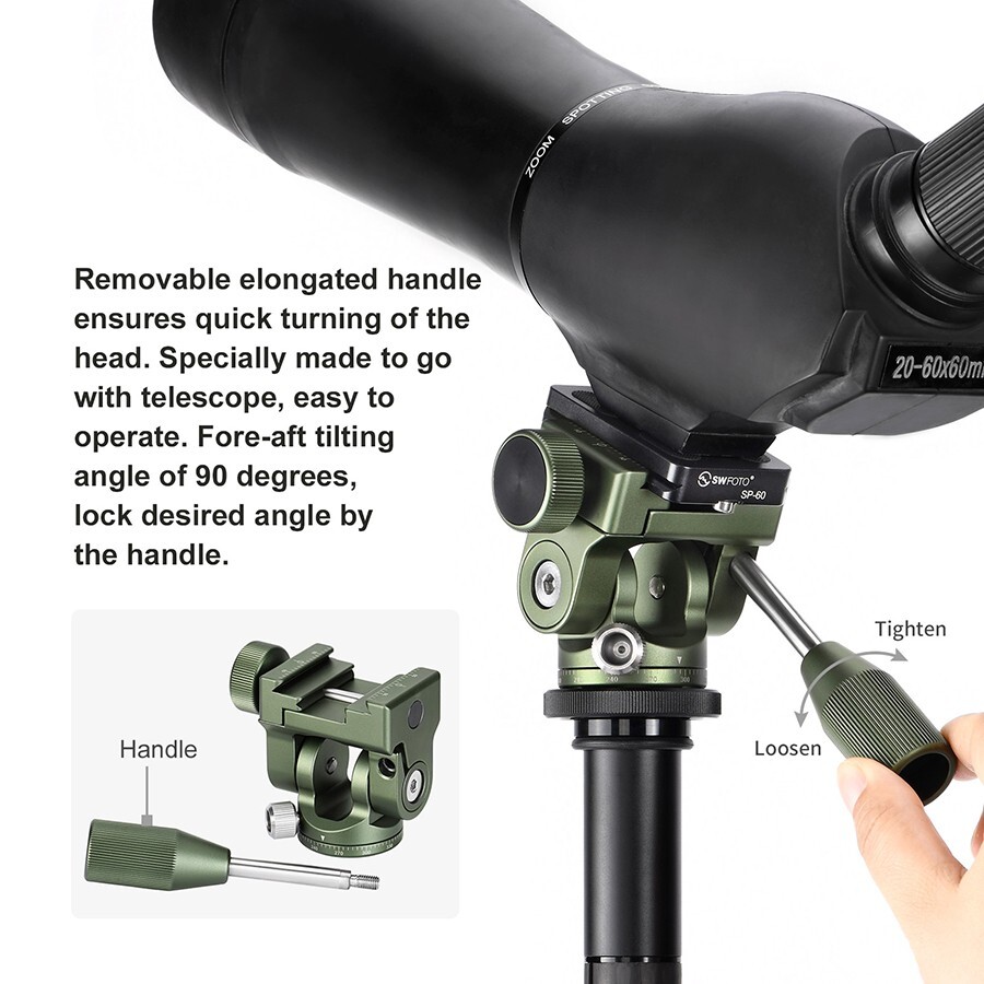 Sunwayfoto PH-01G 2-Way Pan Tilt Head with Handle for Spotting Scope ...