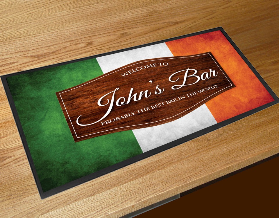 Personalised bar runner mat - Irish Flag Bar wood effect Beer bar ...