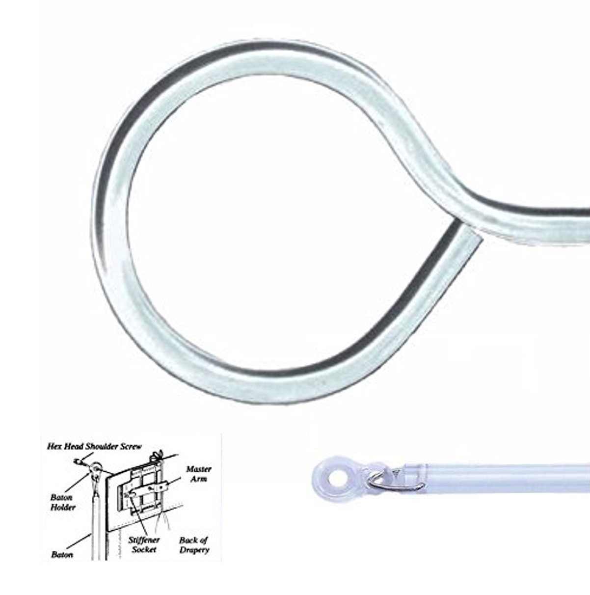 48" Clear 1/2" Acrylic HANDICAP DRAPERY BATON with Plastic Adapter ADA ...