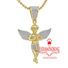 Genuine Diamond Baby Angel Cross Pendent Charm + Chain In 10K Yellow ...