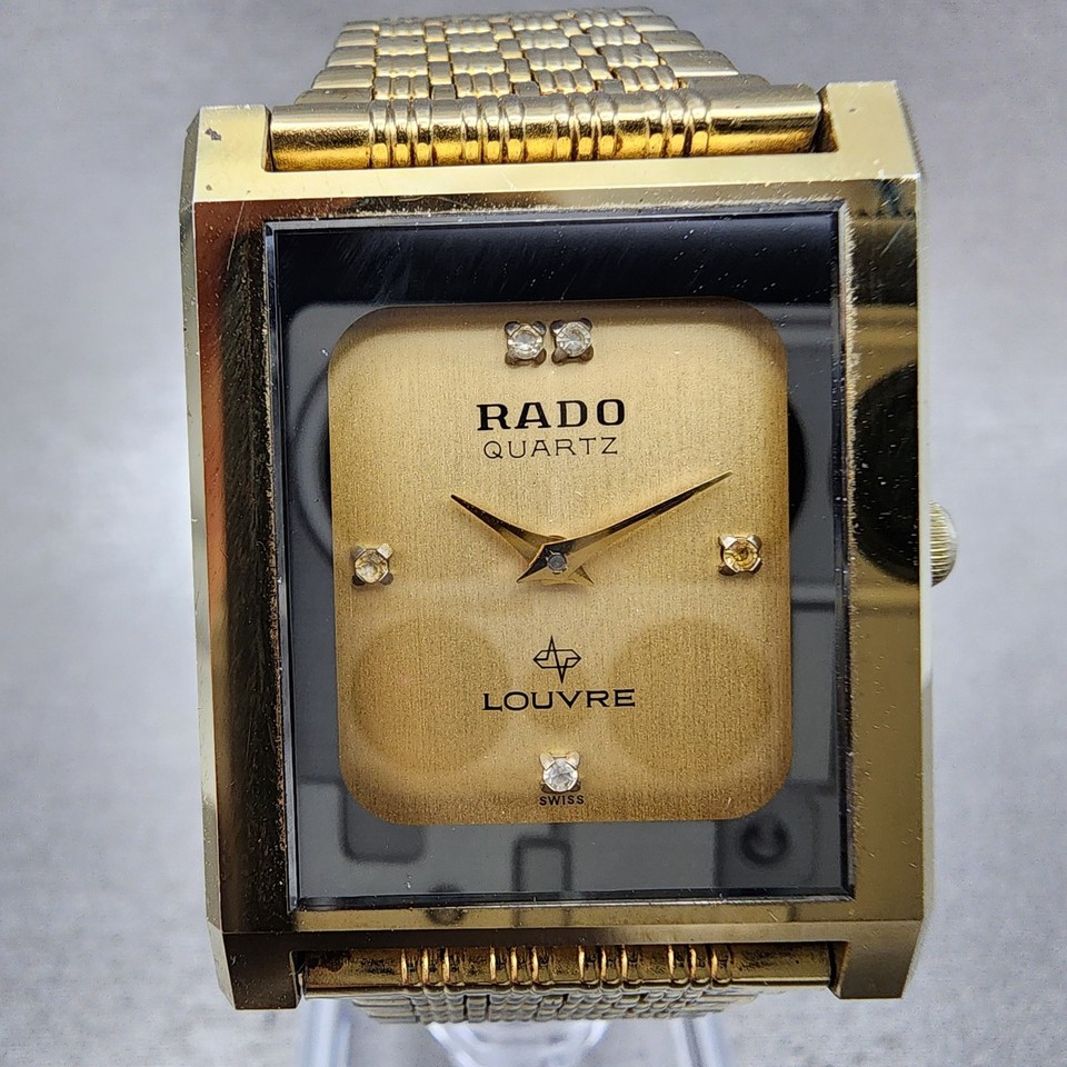 Rado Louvre Tank Watch Men 26mm Gold Dial Gold Tone Rectangle 128.9500. ...