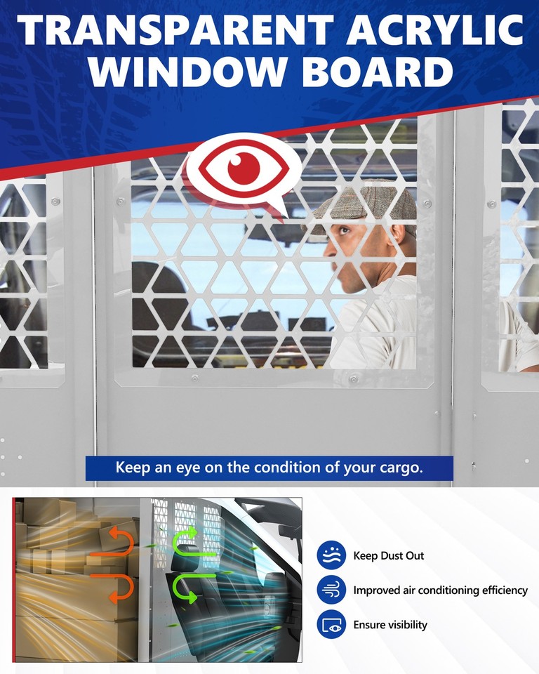 White Van Safety Partition Bulkhead for Ford Transit High Roof w/ Mesh ...
