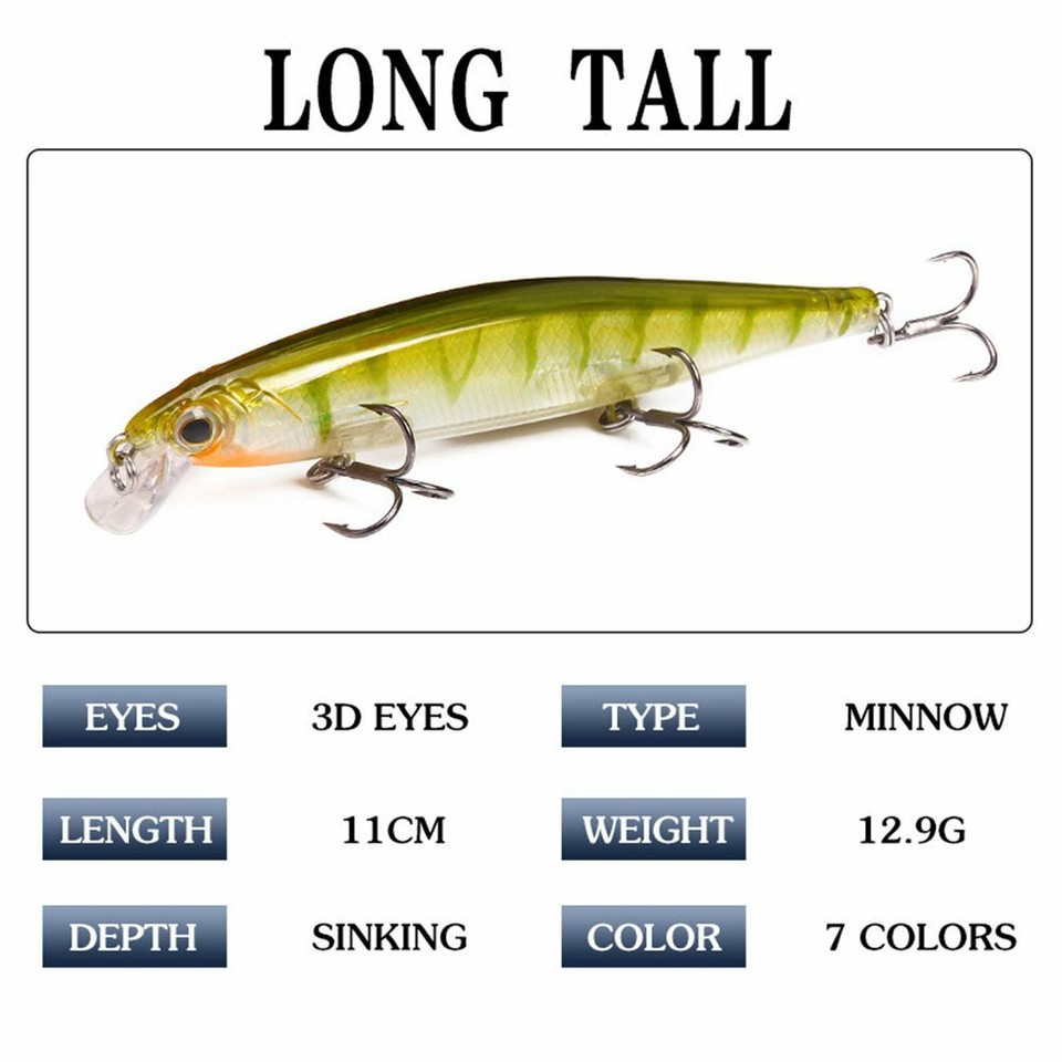 Bulk 7x Laser Minnow Sinking Baits Bass Fishing Lures Kit Saltwater ...
