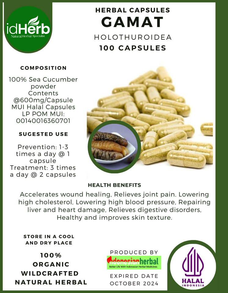 [idHerb] CAPSULES GAMAT SEA CUCUMBER HOLOTHUROIDEA NATURAL ORGANIC ...